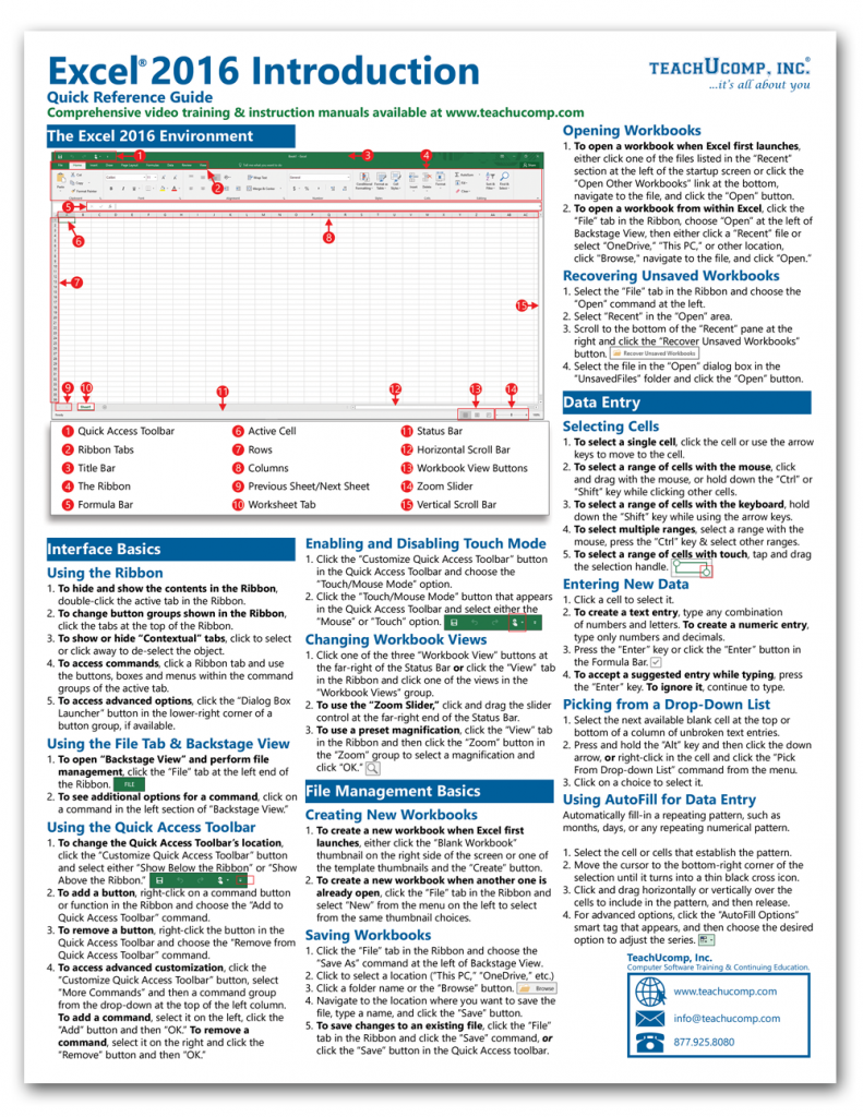 Excel 2016 Introductory Quick Reference Guide – TeachUcomp, Inc.