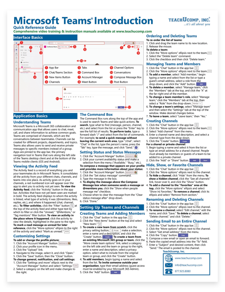 Microsoft Teams Introductory Quick Reference Guide – TeachUcomp, Inc.
